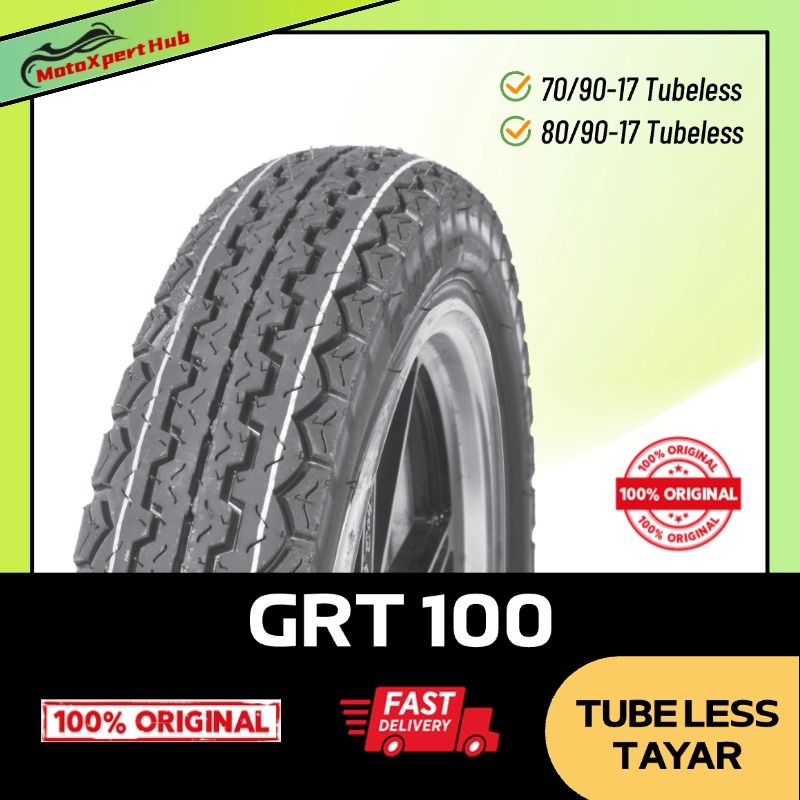 GRT Motorcycle Tubeless Tyre GRT100 Motor Tube Less Tayar 70/90-17 80 ...