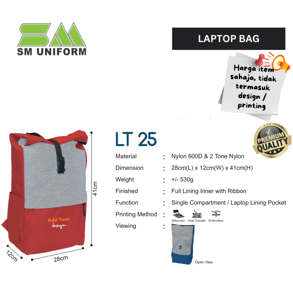 Custom Design Printing Backpack Beg Laptop Bag Galas Belakang Sekolah ...