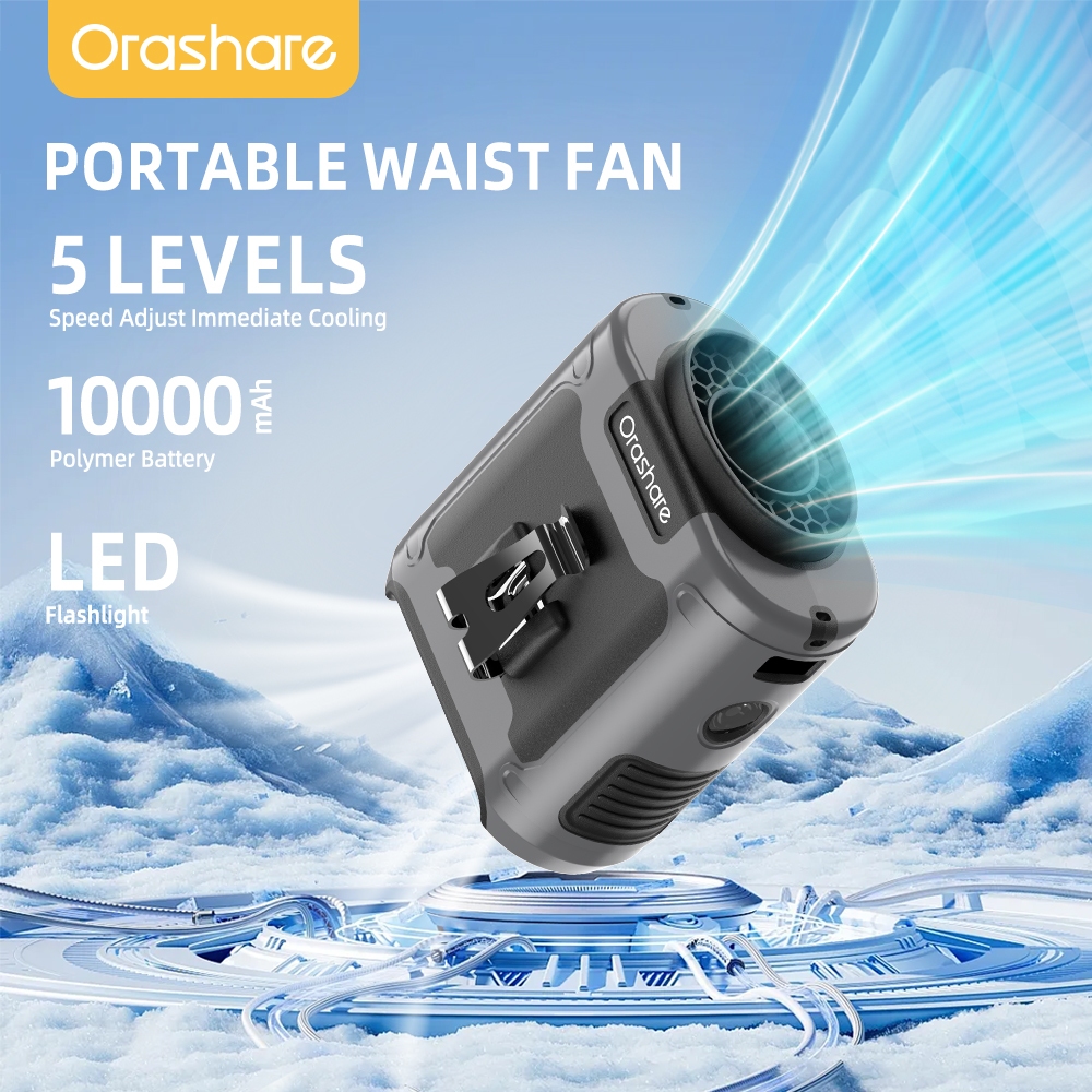 Orasahre K50 USB Rechargeable Waist Fan 10000mAh 40H Battery 5 Speeds Sweat-Proof Portable for ...
