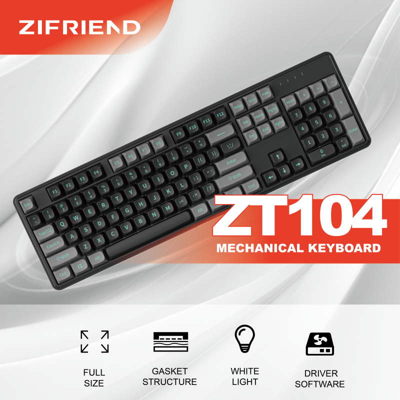 Zifriend ZT104 Wired Mechanical Keyboard 104 Keys Gasket White ...