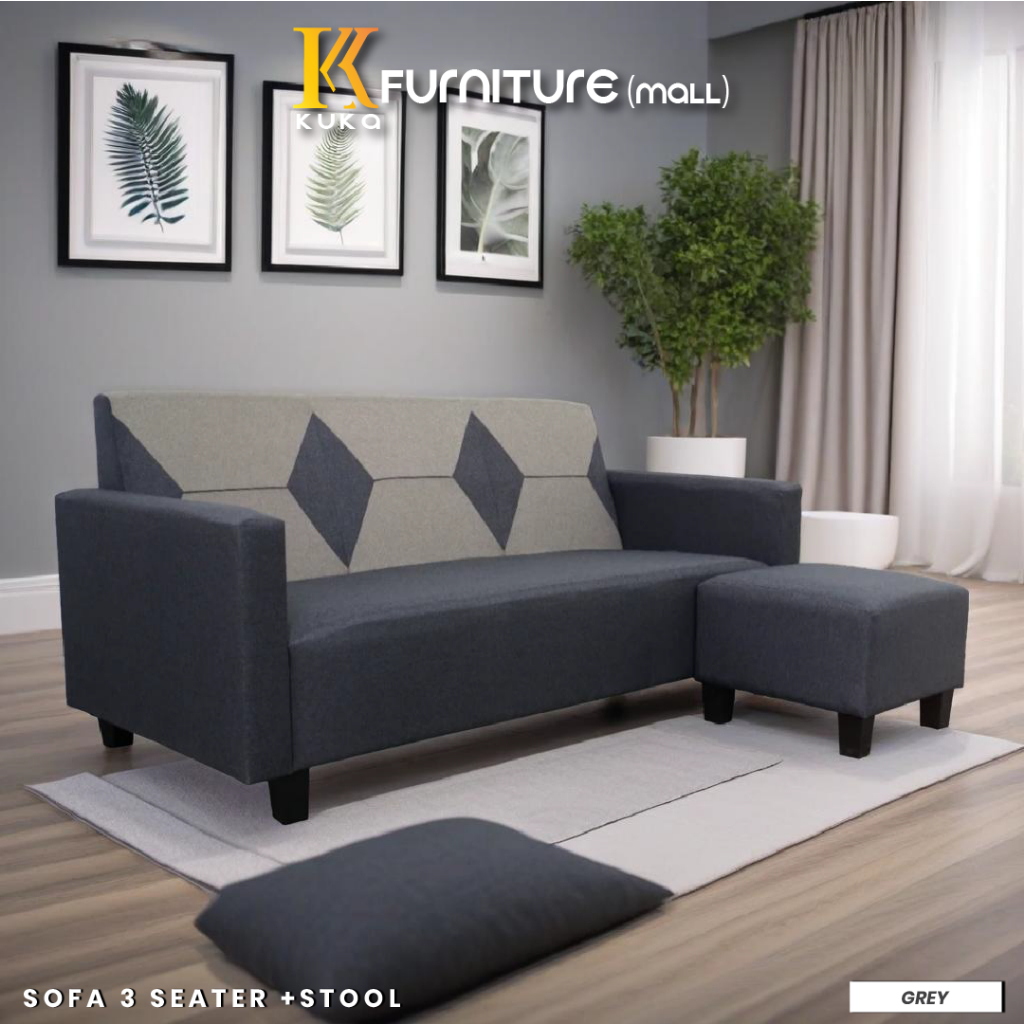 L Shape Sofa 3 Seater Sofa + Stool Fabric Sofa Perabot Sofa Murah ...