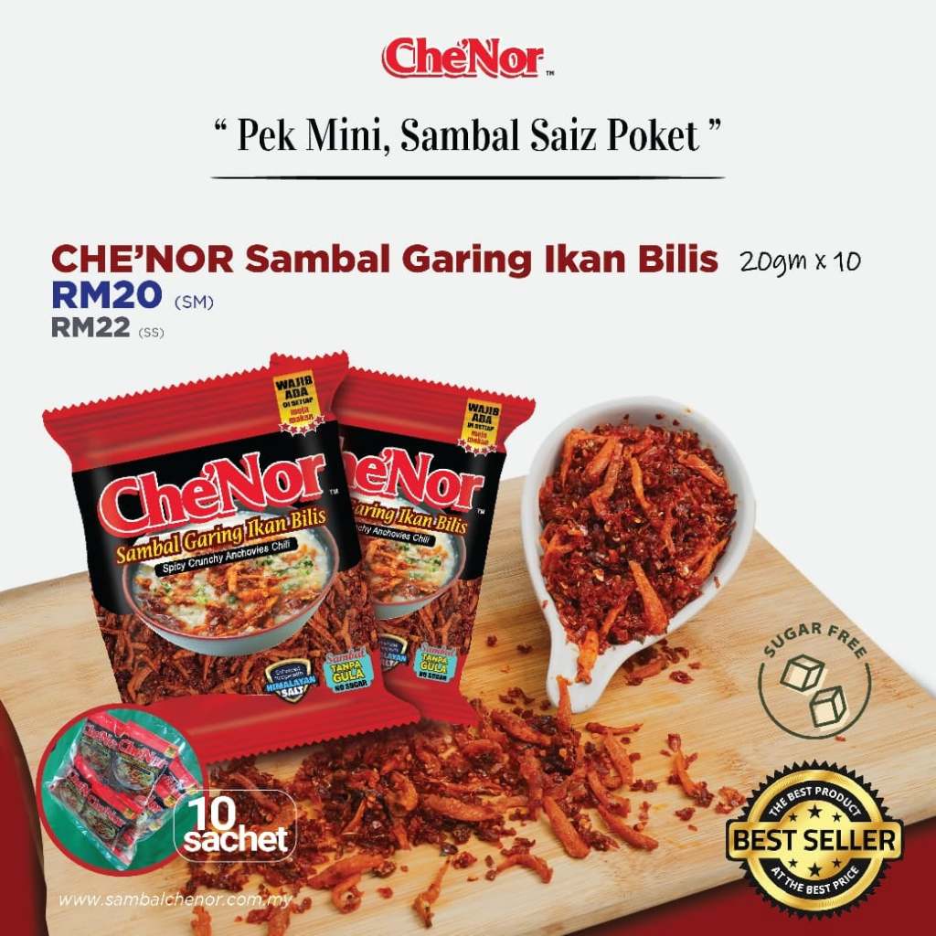 Combo Pack Sambal Bilis Garing Che'Nor (10 Pack x 20g) | Shopee Malaysia