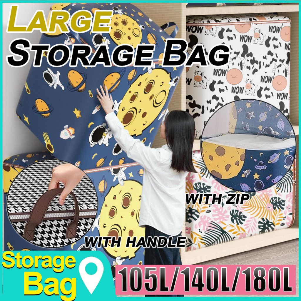 105L/140L/180L Large Storage Bag Clothes Storage Box Zipper Folding Storage Bag with Handle ...