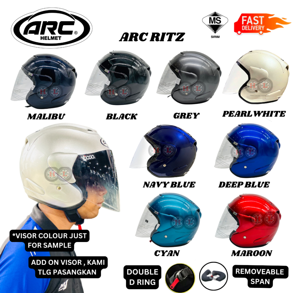 ARC RITZ PLAIN COLOUR OPEN FACE HELMET ORIGINAL ( HELMET ARC RITZ ...