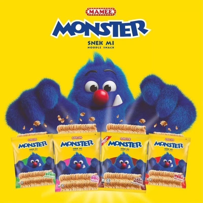 MAMEE MONSTER SNEK MI NOODLE Makanan Ringan SNACK CHICKEN/BBQ/PEDAS 8× ...