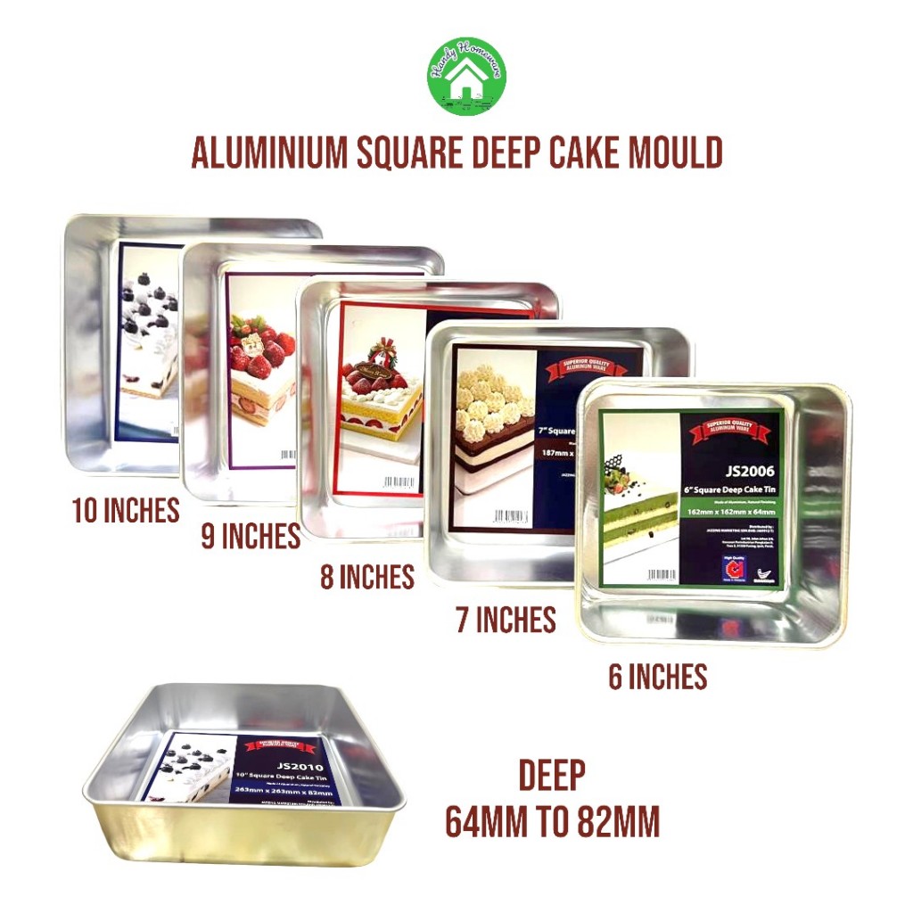 Aluminium Extra Deep Square Cake Mould (Deep 64mm-82mm) 6/7/8/9/10 Inch ...