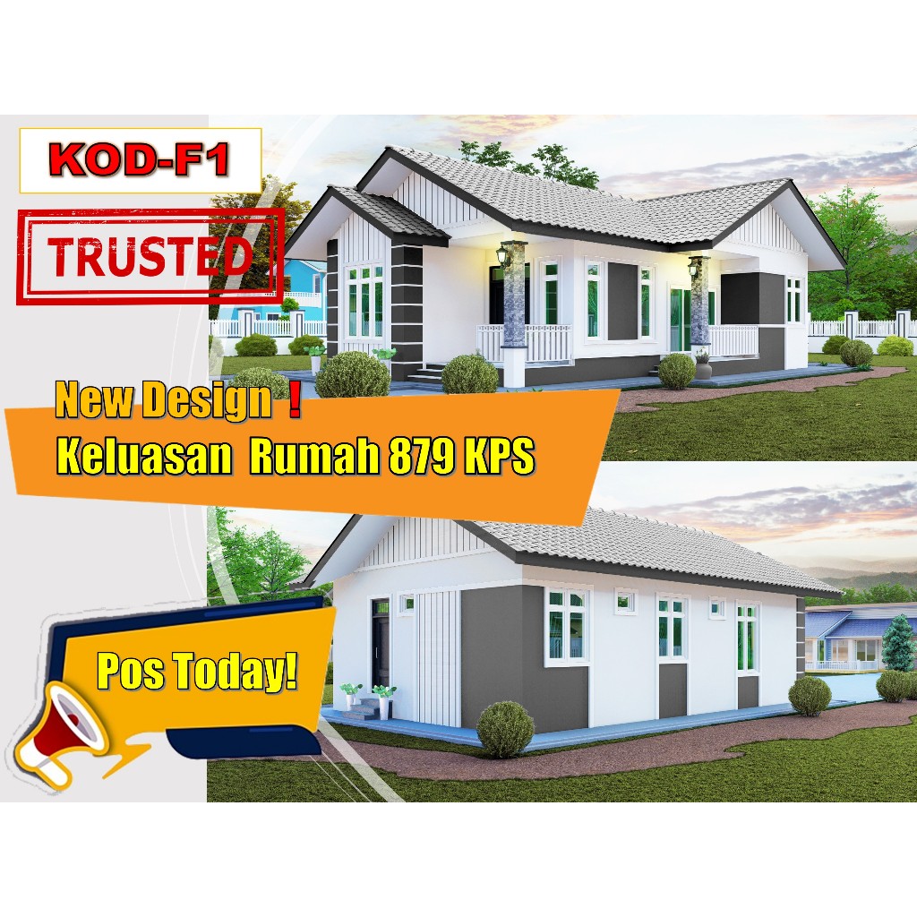 PELAN RUMAH MINI TERKINI -KOD-F1 (3 VARIATION COLOUR ) ( 879 KPS-25' X ...