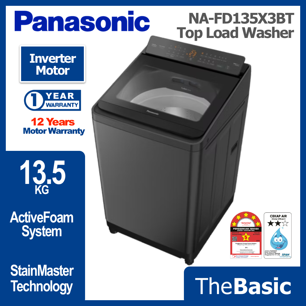 PANASONIC 13.5KG Inverter Powerful Clean & Convenient Top Load Washing ...