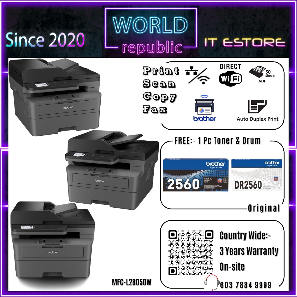 Brother Wireless Mono Black Laser Printer MFC-L2805DW - Auto 2 Sided ...