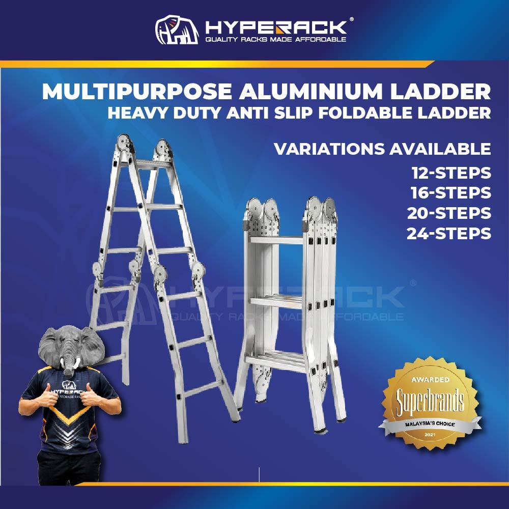 HYPERACK™️ Ladder Aluminium Foldable Multipurpose Heavy Duty Anti Slip ...