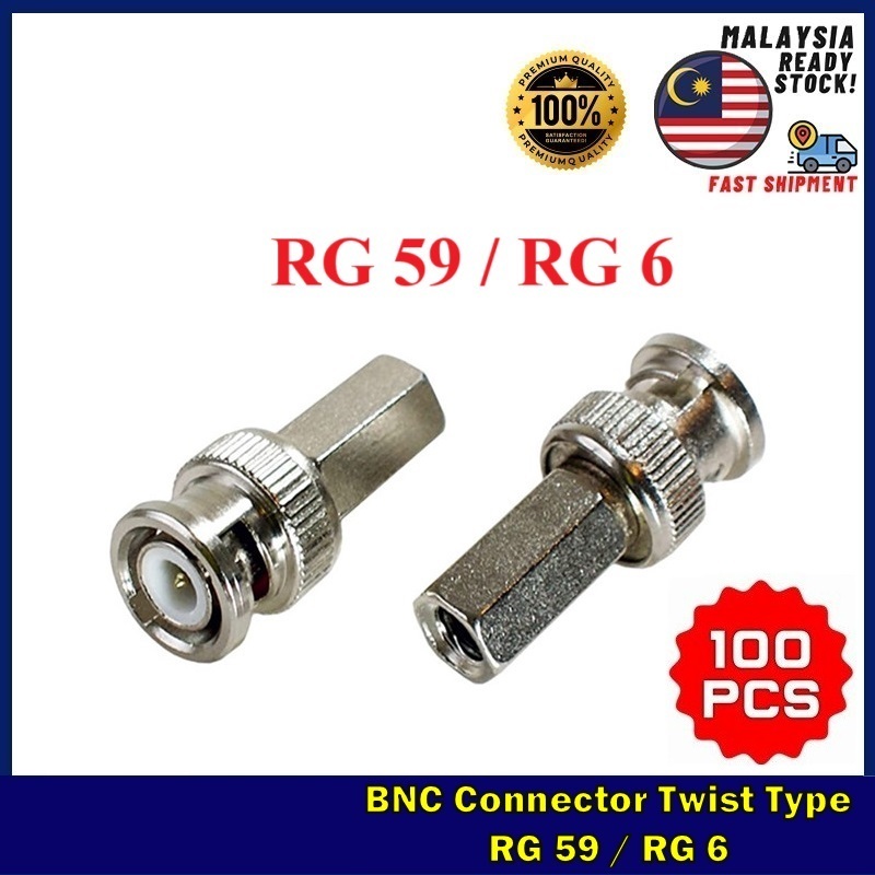 [100 PCS] BNC Connector RG 59 / RG 6 Twist Type for Coaxial Cable for ...