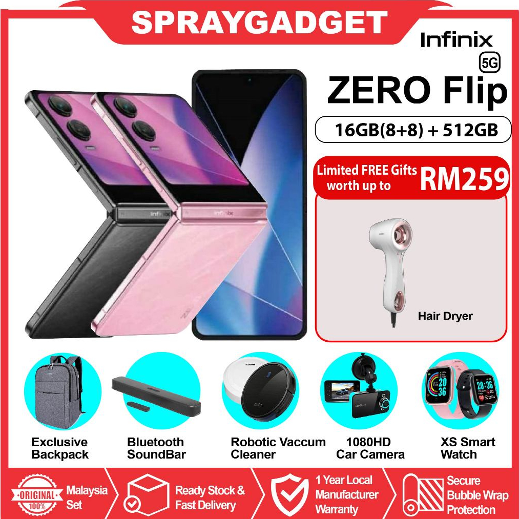 Infinix ZERO Flip - 16GB(8+8)RAM + 512GB ROM l 6.9" Foldable Display l ...