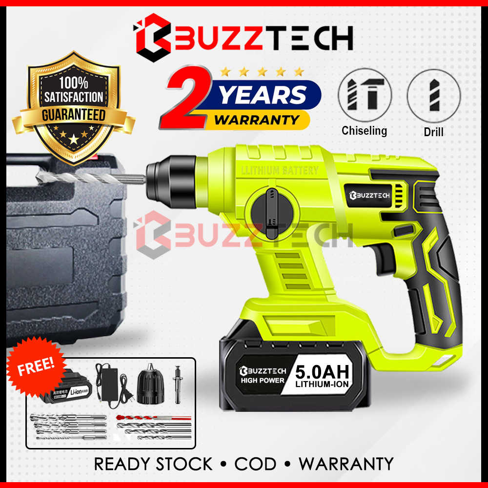BuzzTech 2 in 1 Cordless Professional Rotary Hammer Drill Impact Drill Heavy Duty Drill Tebuk ...