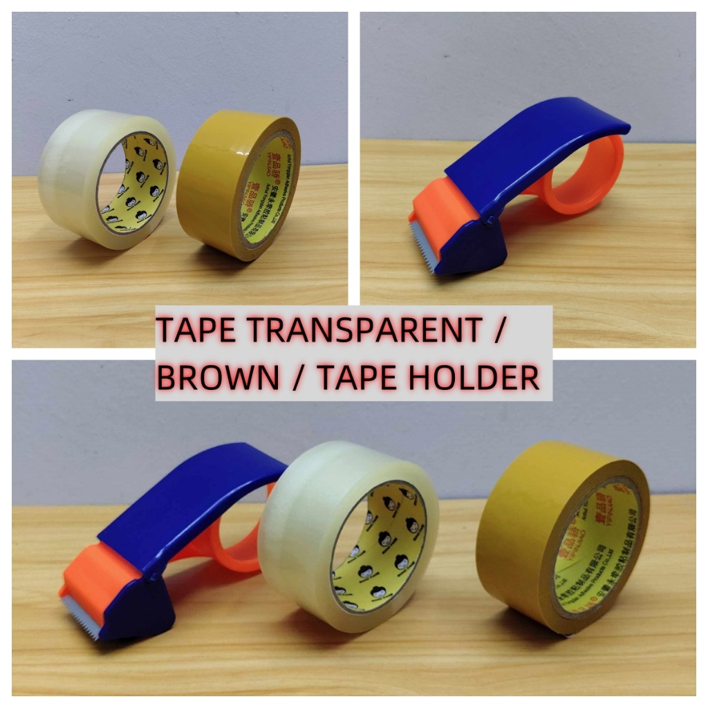 TAPE TRANSPARENT / BROWN / TAPE HOLDER CUTTER PACKING BOX HOME ...