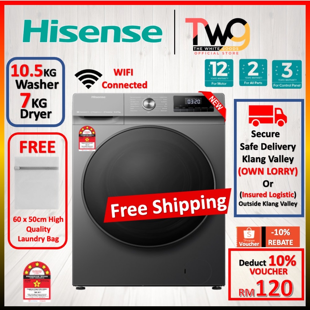 Hisense 2-In-1 Inverter Front Load Washer Dryer Front Load WD3Q8543BW ...