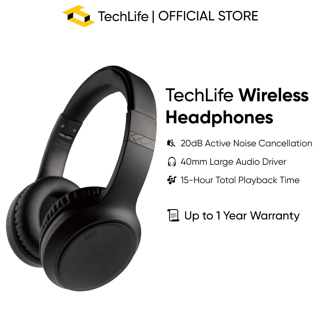 TechLife Wireless Bluetooth Headphones | Pembatalan Bunyi Aktif 20dB ...