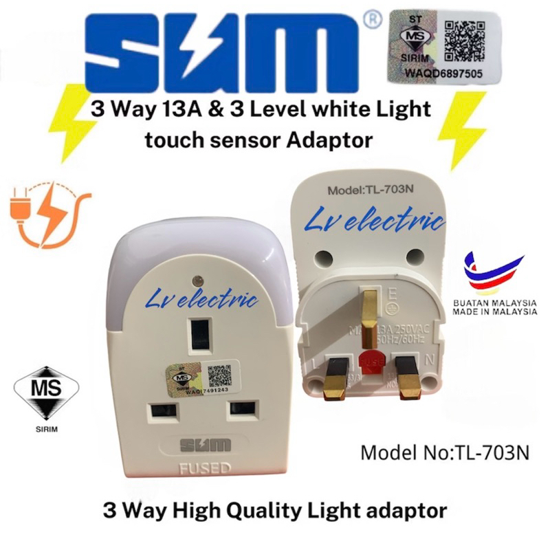 SUM 3 Way adaptor with White LED Dim Light Touch Sensor , Sirim ...