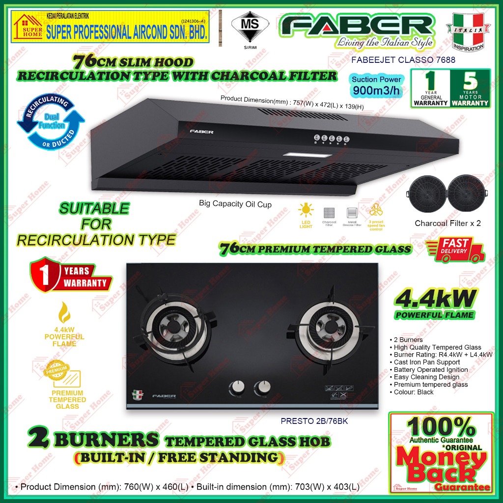 Faber Slim Hood FABERJET CLASSO 7688 Cooker Hood / Faber Build-in Hob ...