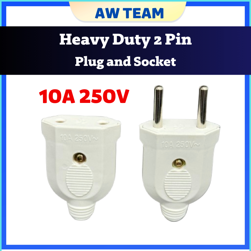 Heavy Duty 2 Pin Plug and Socket 10A 250V Round Pin Male and Female In ...