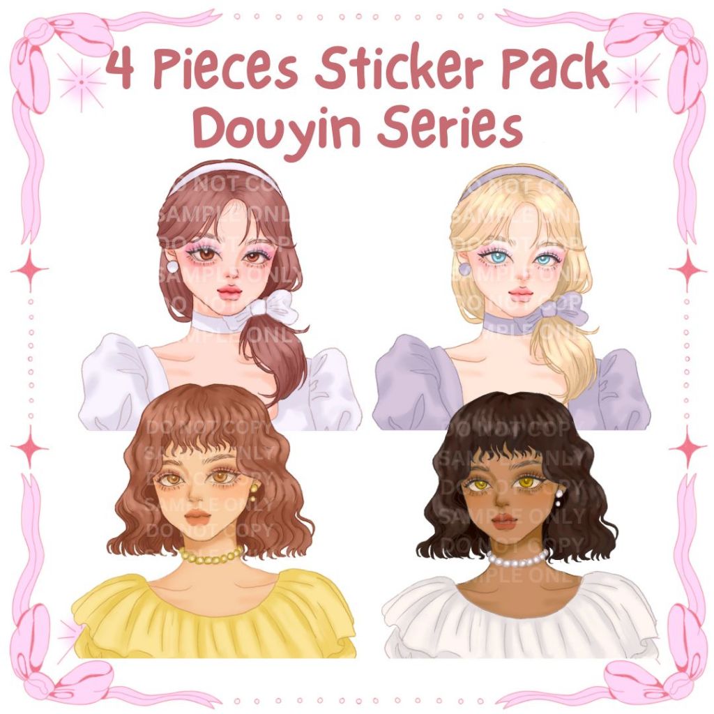 Azanami Amemori 4 Pieces Glitter Douyin Series Sticker Pack Pretty ...