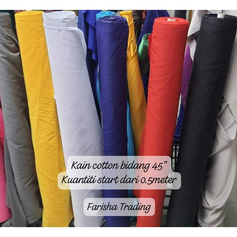 Kain Cotton Bidang 45" / Kain Ela Cotton Plain / 0.5meter / Kain cotton ...