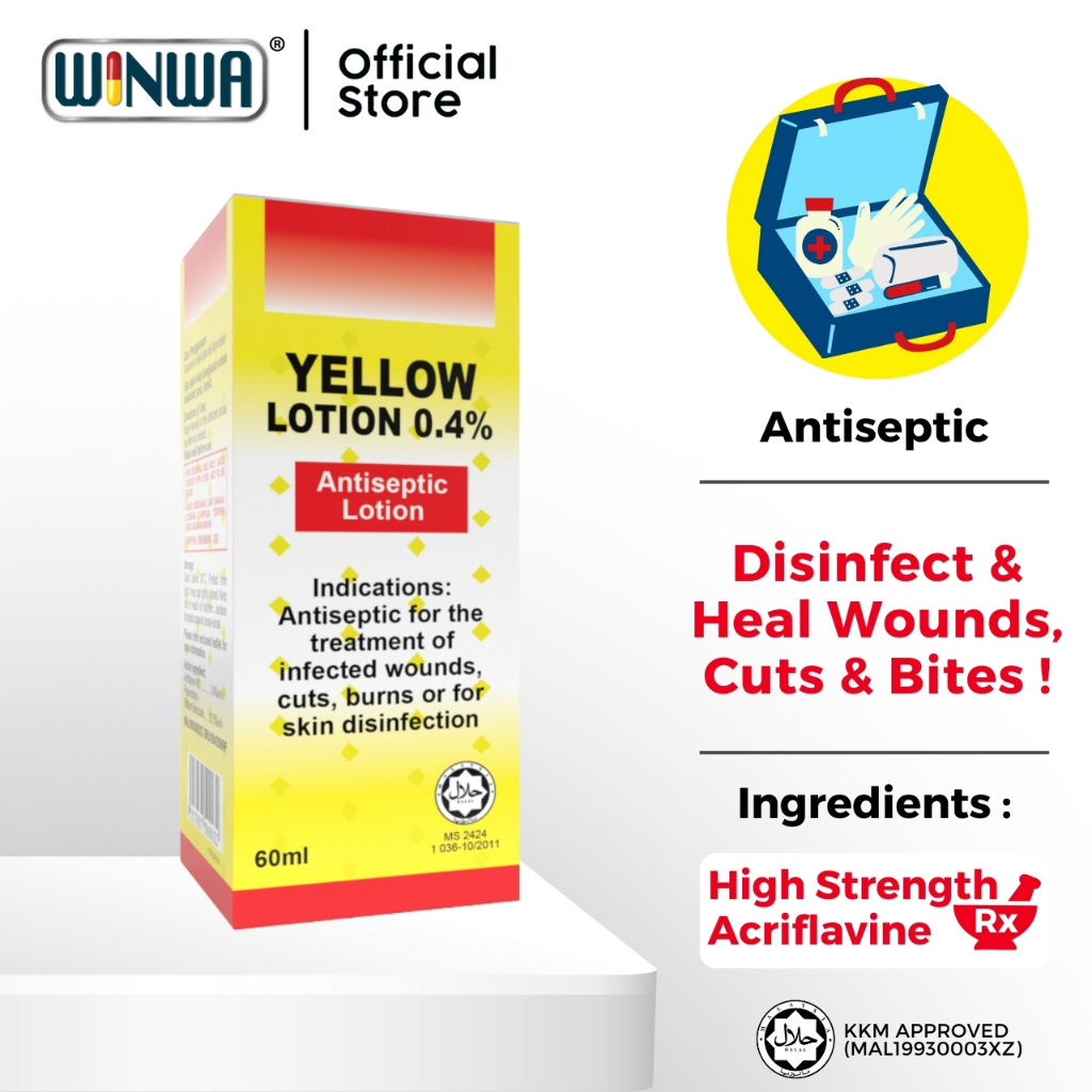 WINWA Yellow Lotion 0.4% (60ml) 黄药水 - Antiseptic For Wound, Burn & Cuts ...