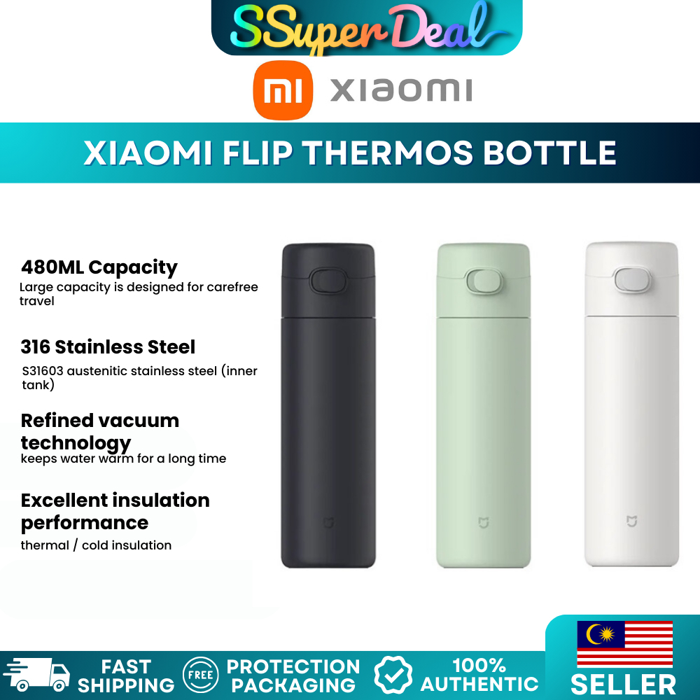 Xiaomi Mijia Flip 480ML Thermos Thermal Vacuum Flask Cup Bottle MJTGB02PL | Shopee Malaysia