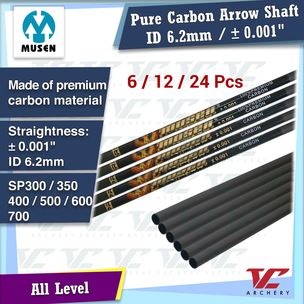 V Club Archery Musen Pure Carbon Arrow Shaft - ID6.2mm - Straightness 0 ...