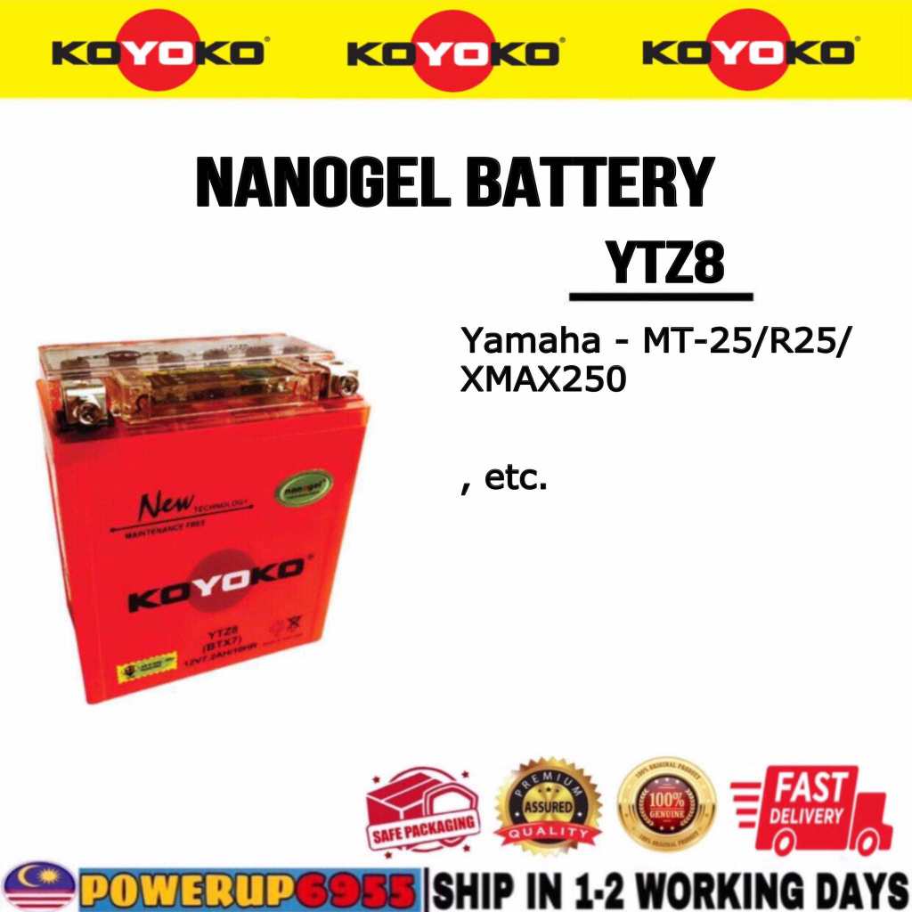 YTZ8 BTX7 KOYOKO NANOGEL BATTERY R25 XMAX 250 MT25 KLX450 R REBEL 500 CB300 CB500 X CRF250 L ...