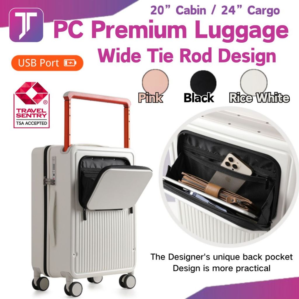 Premium PC Metarial Back Pocket Wide Tie Rod Design Luggage 20”cabin/24 ...