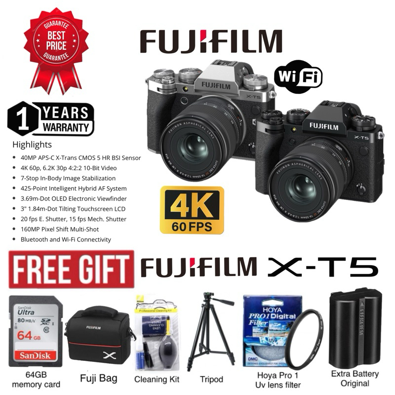 FUJIFILM X-T5 16-50MM F/2.8-4.8 FULL COMBO KIT SET ORIGINAL (1 YEARS WARRANTY) FREE EXTRA ...