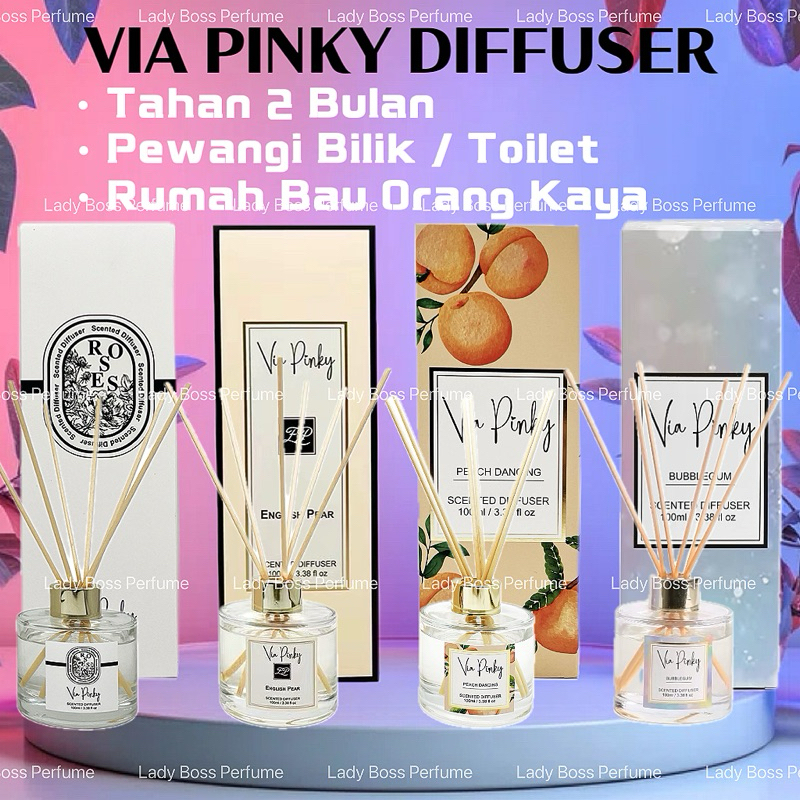 100ML VIA PINKY HOME DIFFUSER PERFUME RUMAH PEWANGI BILIK REED DIFFUSER ...