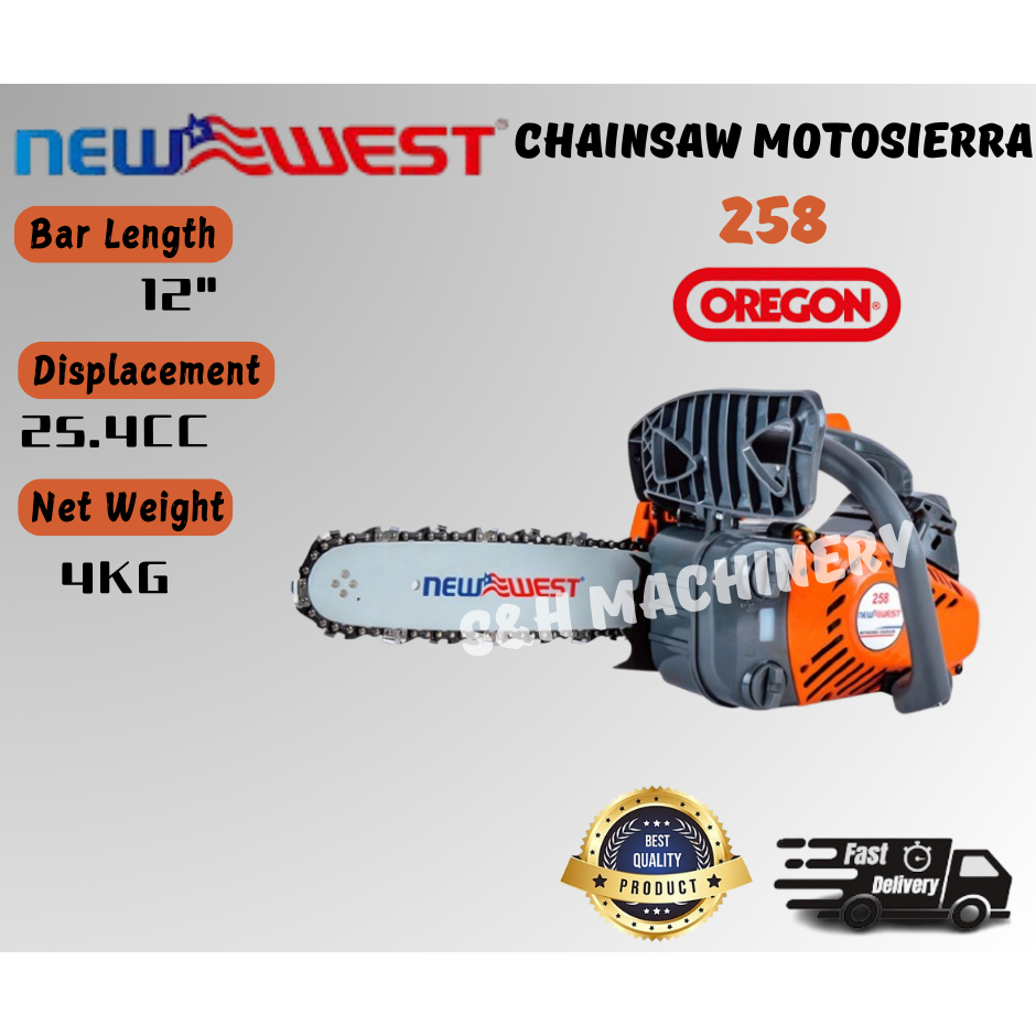 [New West] 12" Gasoline ONE HAND Chain Saw Model 258 - Full Set with ...