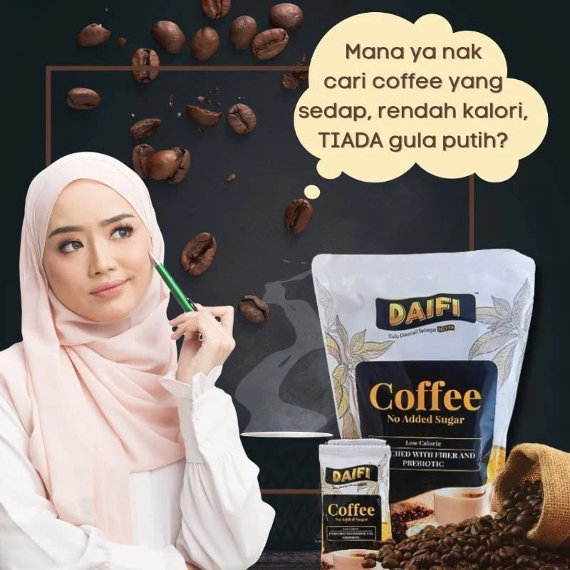 Daifi White Coffee 3 in 1 (Delysh) Kopi Sedap Tanpa Gula Putih Rendah Kalori Fiber No Added ...