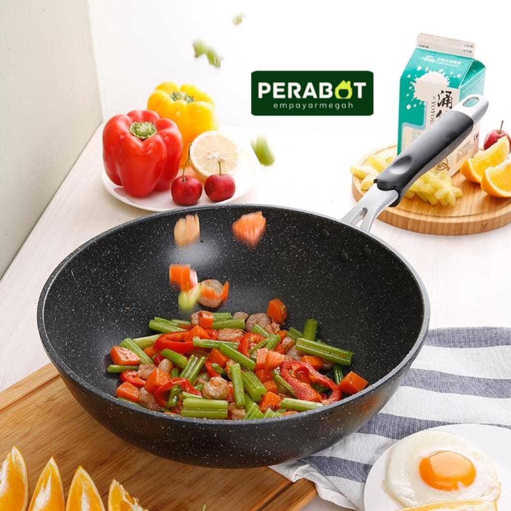 Japan SARA Marble Stone Coating Non-Stick Frying Pan & Wok/ Stir-Fry ...