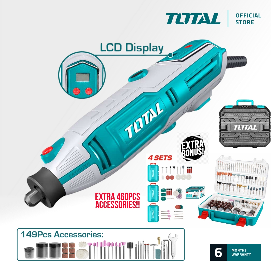 TOTAL Mini Grinder (200W) + Accessories To Cut, Grind, Sand, Drill ...