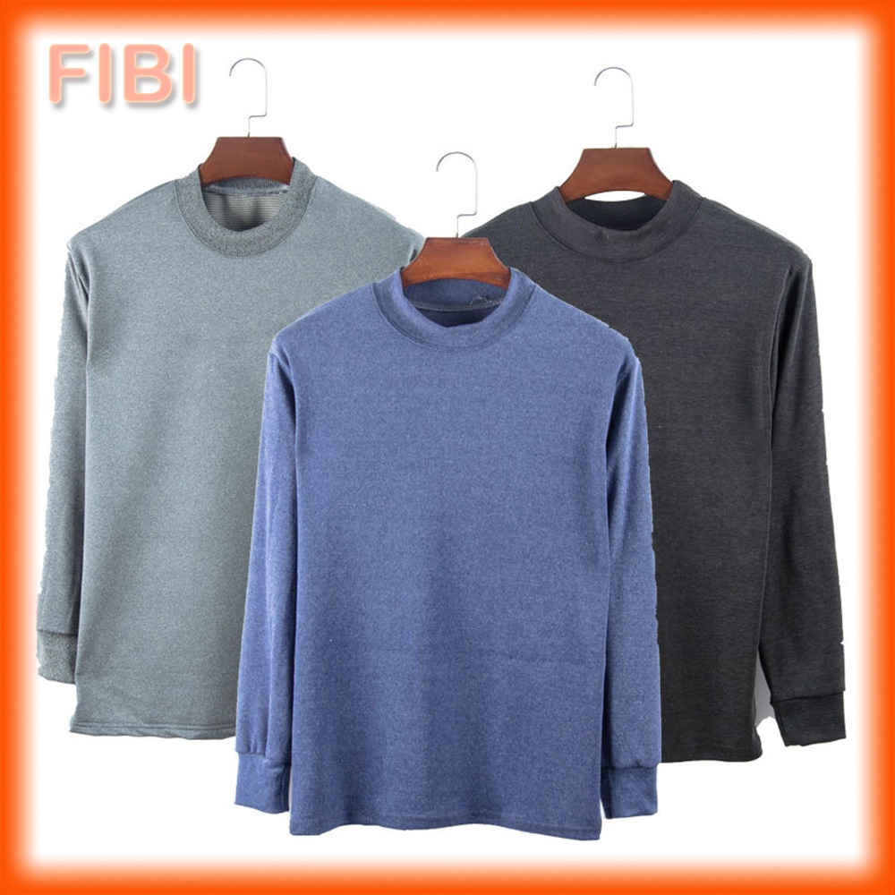 Long Johns Long Sleeve Plain Round Neck Winter Thermal Shirt Lengan ...