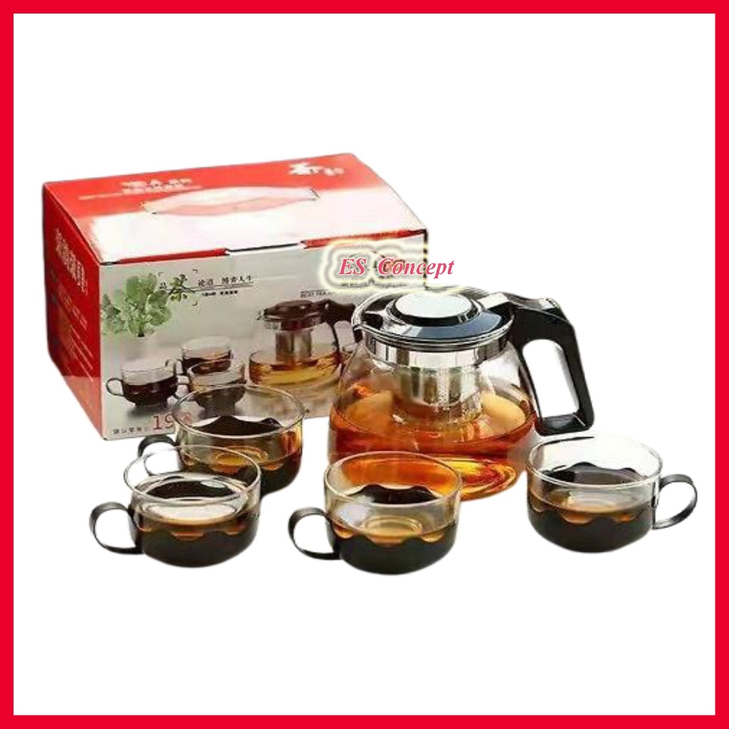 Teapot set Glass tea pot & 4 cups 5 pcs tea pot set Tea pot with ...
