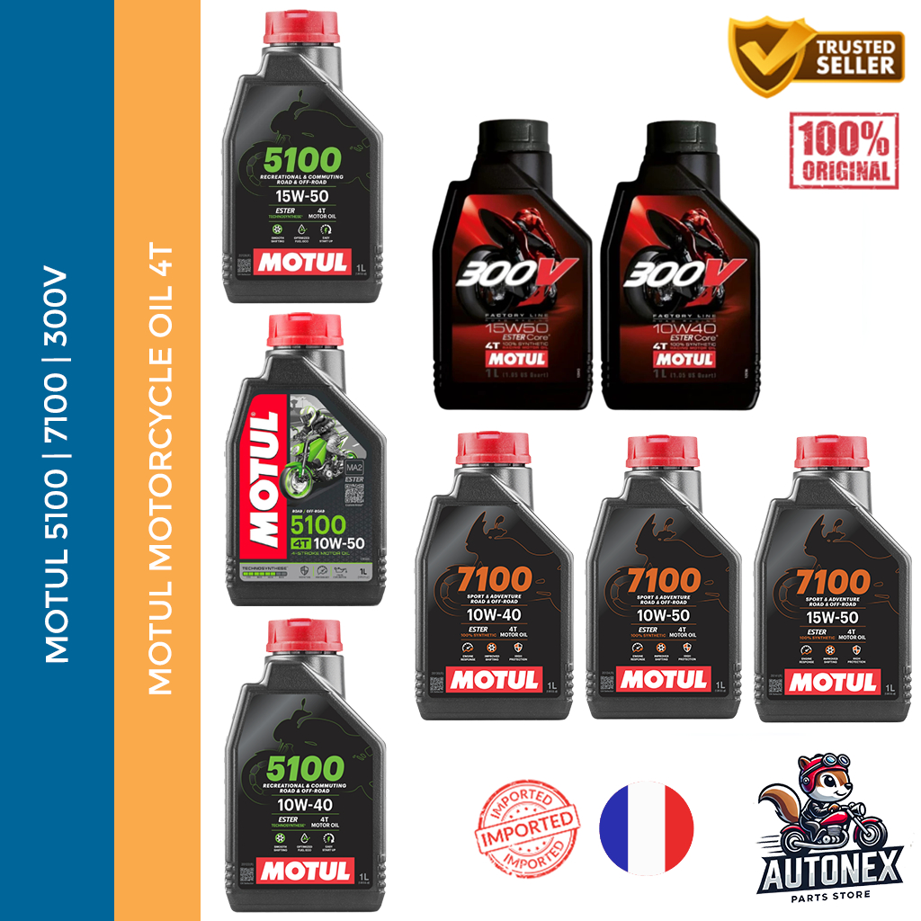 MOTUL ORIGINAL FRANCE 100%. ENGINE OIL/MINYAK HITAM 2T 4T 5100 300V 10W40 10W50 15W50 FULLY SEMI ...