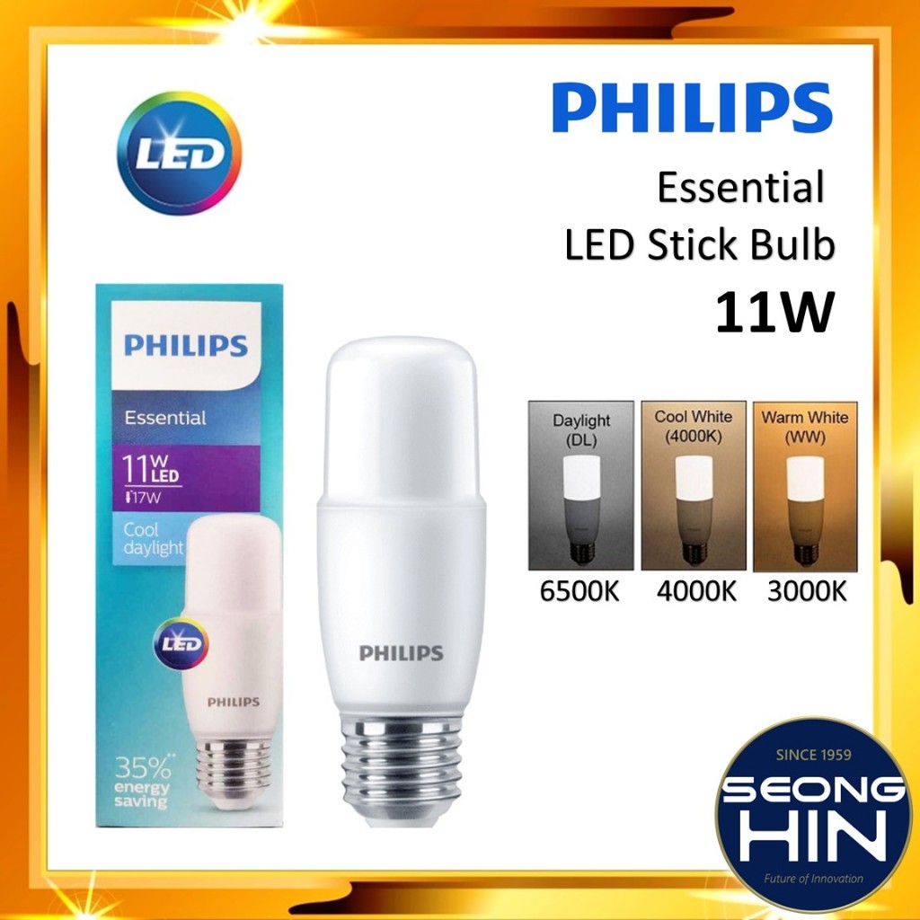 PHILIPS 11w 6500k Essential LED Stick Bulb Daylight / Philips mentol downlight LED | Shopee Malaysia
