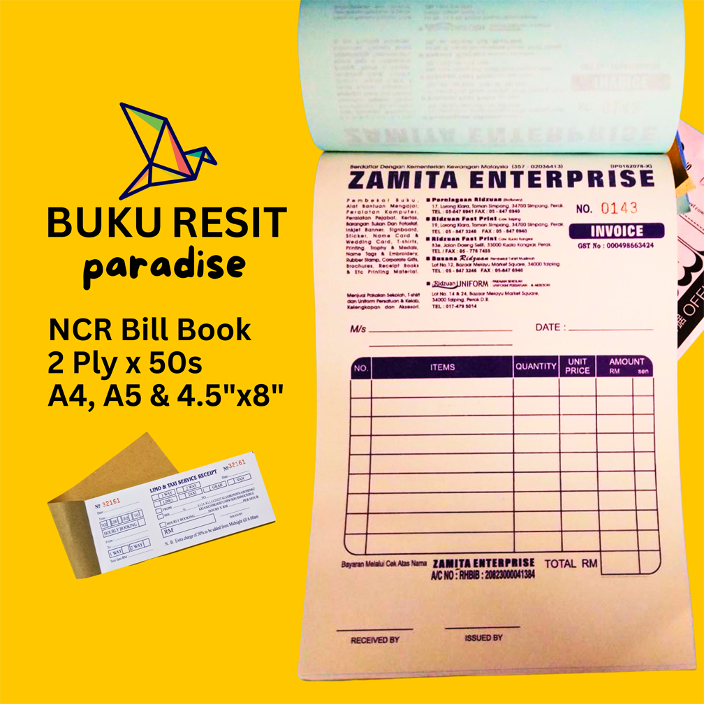 Cetak Buku Resit / Reciept Book / Invoice / Kupon / Tiket / Resit Rasmi / 2ply NCR / Printing ...