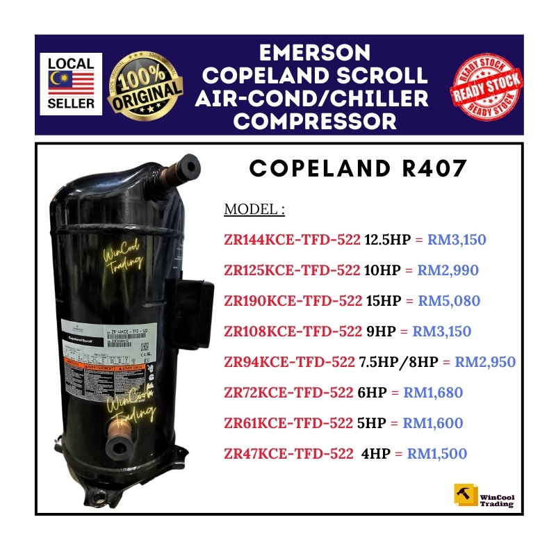 Emerson Copeland Scroll AirCond/Chiller Compressor (R407 Gas) | Shopee ...