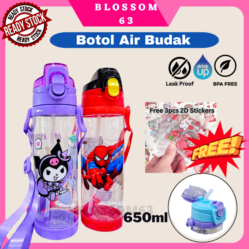 [BLOSSOM 63] 650ml Water Bottle With Straw Kids Botol Air Budak Drinking Bottle Cartoon ...