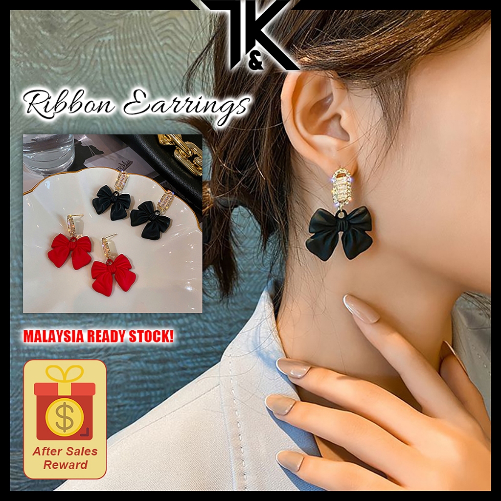 [LOCAL] S925 Ribbon Drop Earrings Korean Style Earring Women Ear Studs ...