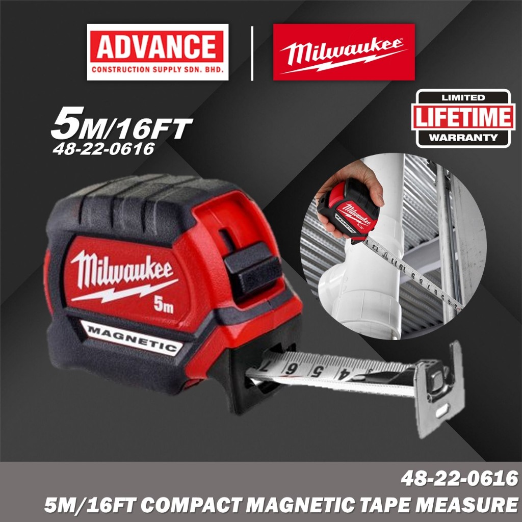MILWAUKEE 48-22-0616 Compact Magnetic Tape Measure 5M/16FT | Shopee ...
