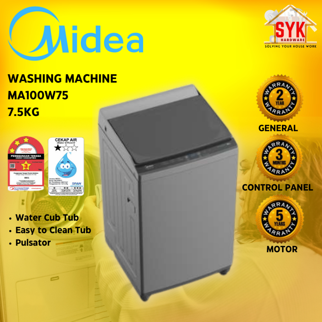 SYK Midea Washing Machine 7.5kg Fully Auto MA100W75 Washing Mechine ...