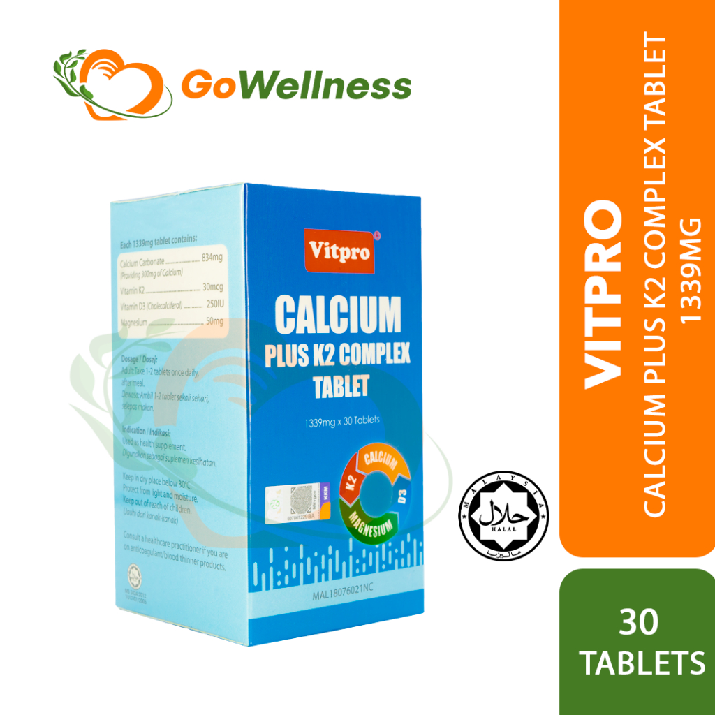 VITPRO CALCIUM PLUS K2 COMPLEX TAB 1339MG | Bone Build Up & Good For ...
