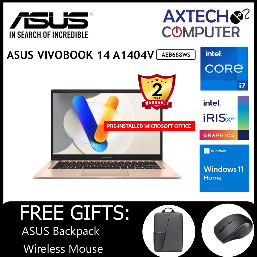 Asus VivoBook 14 A1404V-AEB688WS 14'' FHD Laptop Terra Cotta( i7-1355U ...