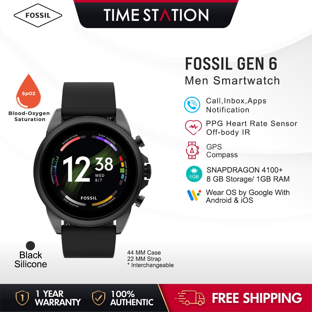 Fossil Gen 6 Black Silicone Men's Smart Watch FTW4061 GPS Heart Rate ...