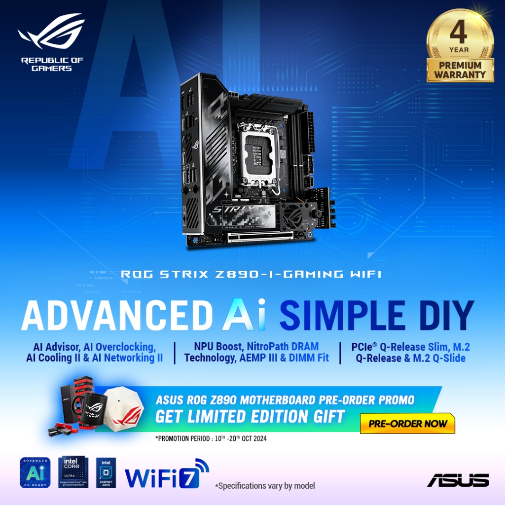 ASUS Intel ROG Strix Z890-I Gaming WiFi Mini-iTX motherboard, 10+1+2+1 ...